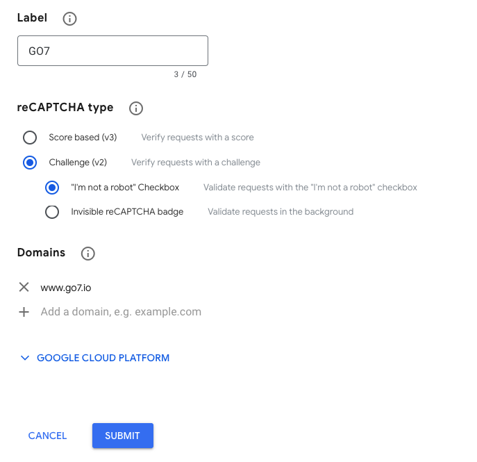 13/DEC/2023 - reCaptcha Secret for Sign-up – GO7 PSS Support